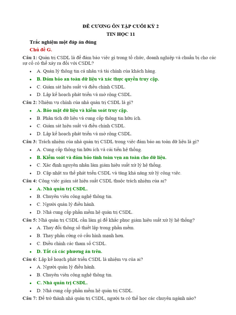 Tin 11 - de Cuong HK2 | PDF