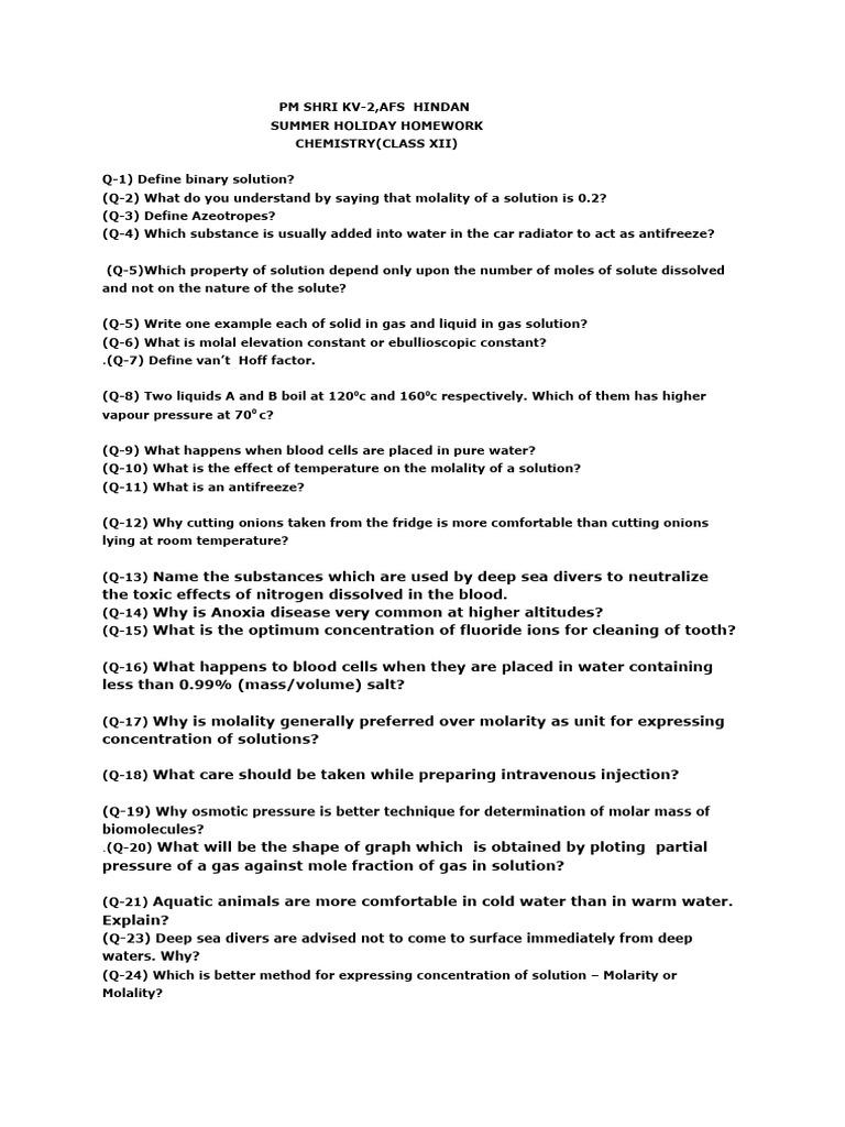 Holiday Homework Chemistry Summer2024-25 | PDF | Electrode | Water Holiday Homework Chemistry Summer2024-25 | PDF | Electrode | Water