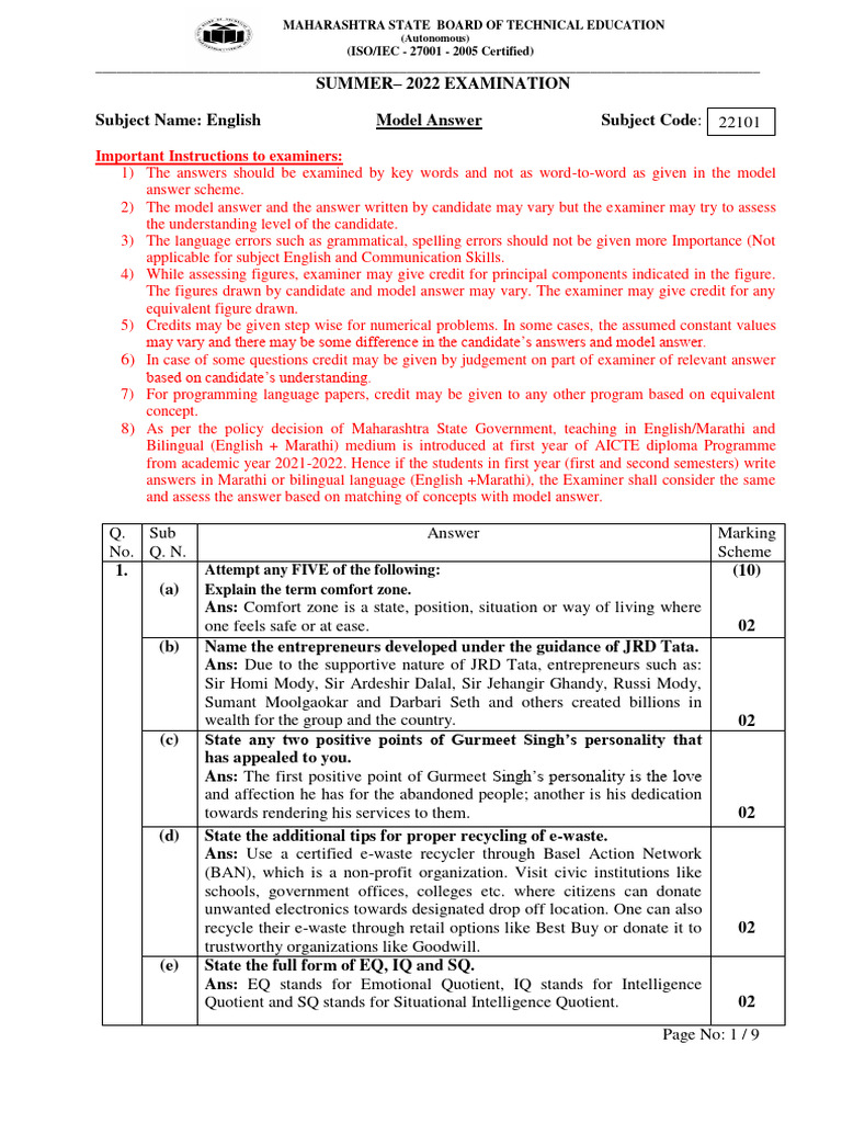22101-2022-Summer-model-answer-paper[Msbte study resources] | PDF | Smartphone | Telephone