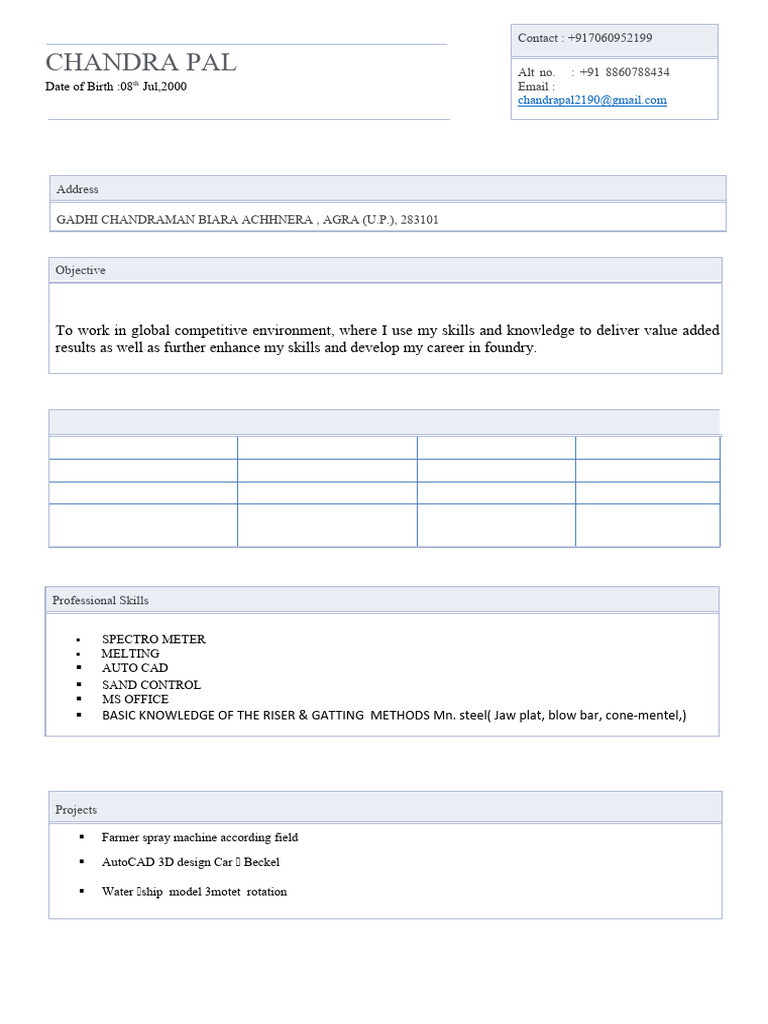 Chandra Pal's Foundry Engineer Resume | PDF | Casting | Foundry