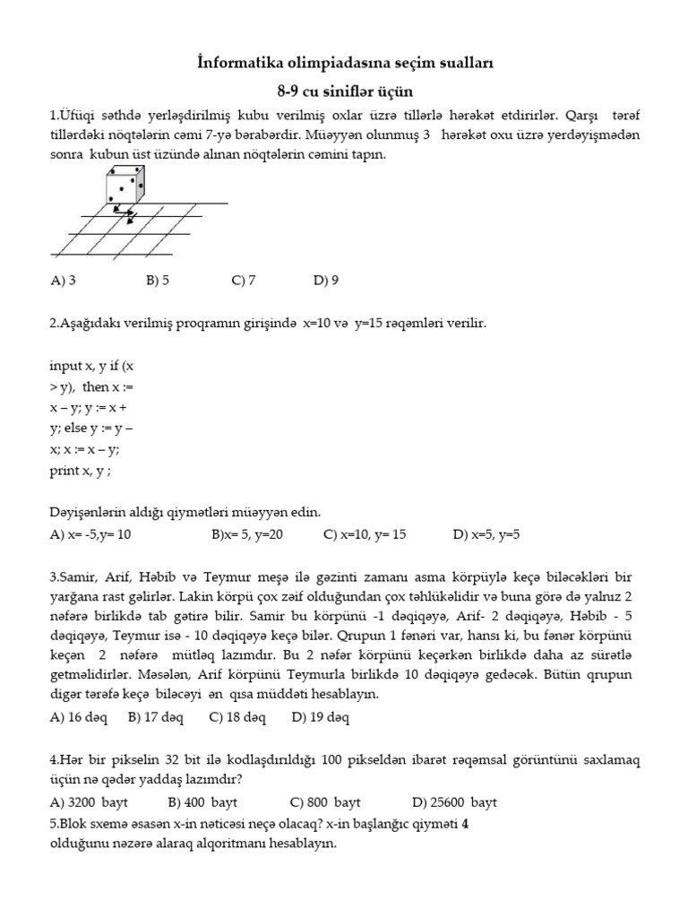 Informatika Olimpiada (8-9 Cu Sinifler) Az | PDF