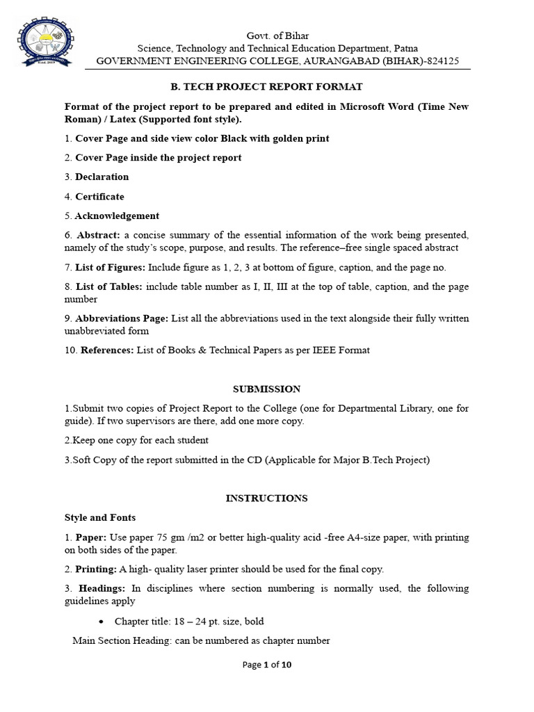GEC Aurangabad B.tech Final Year Project Report Format | Download Free ... GEC Aurangabad B.tech Final Year Project Report Format | Download Free ...