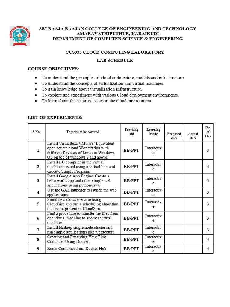 CC Lab Schedule | PDF | Cloud Computing | Virtual Machine