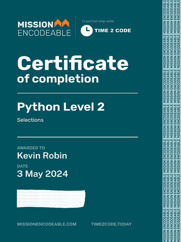 Mission Encodeable Certificate Level 2 | PDF