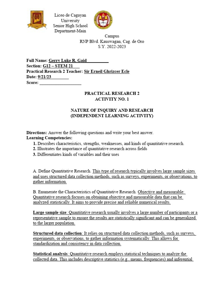 Gerry Luke Gaid - Practical Research 2 Activity 1 | PDF | Statistics ...