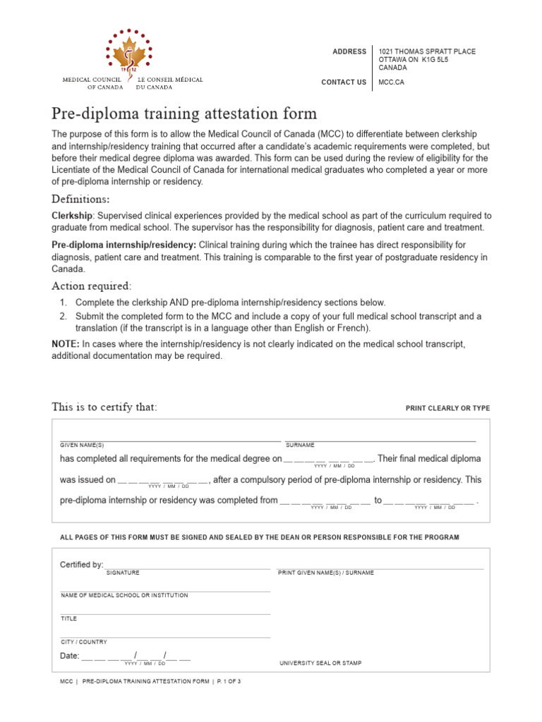 Pre Diploma Training Attestation Form | PDF | Residency (Medicine ...
