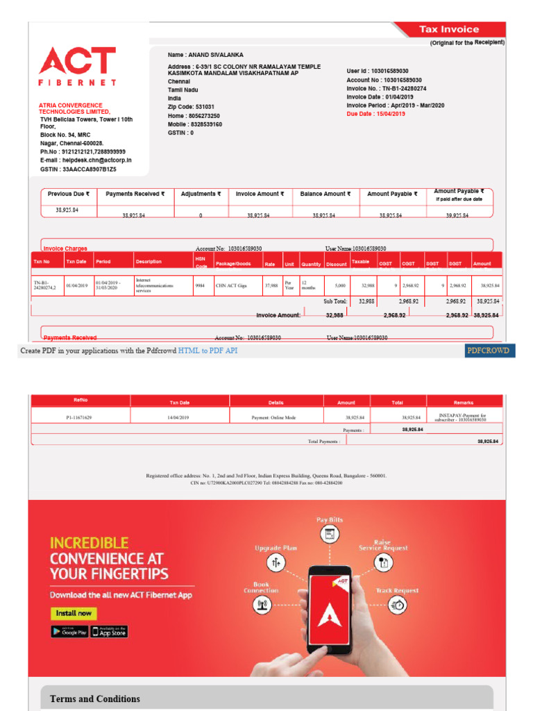 441513305-Broadband-bill | PDF | Cheque | Invoice