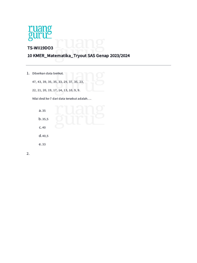 10 KMER - Matematika - Tryout SAS Genap 2023 - 2024 | PDF