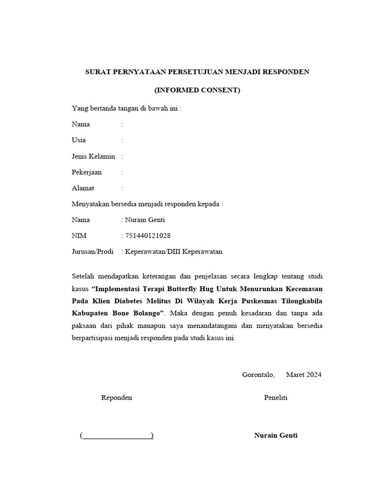 Surat Pernyataan Persetujuan Menjadi Responden | PDF