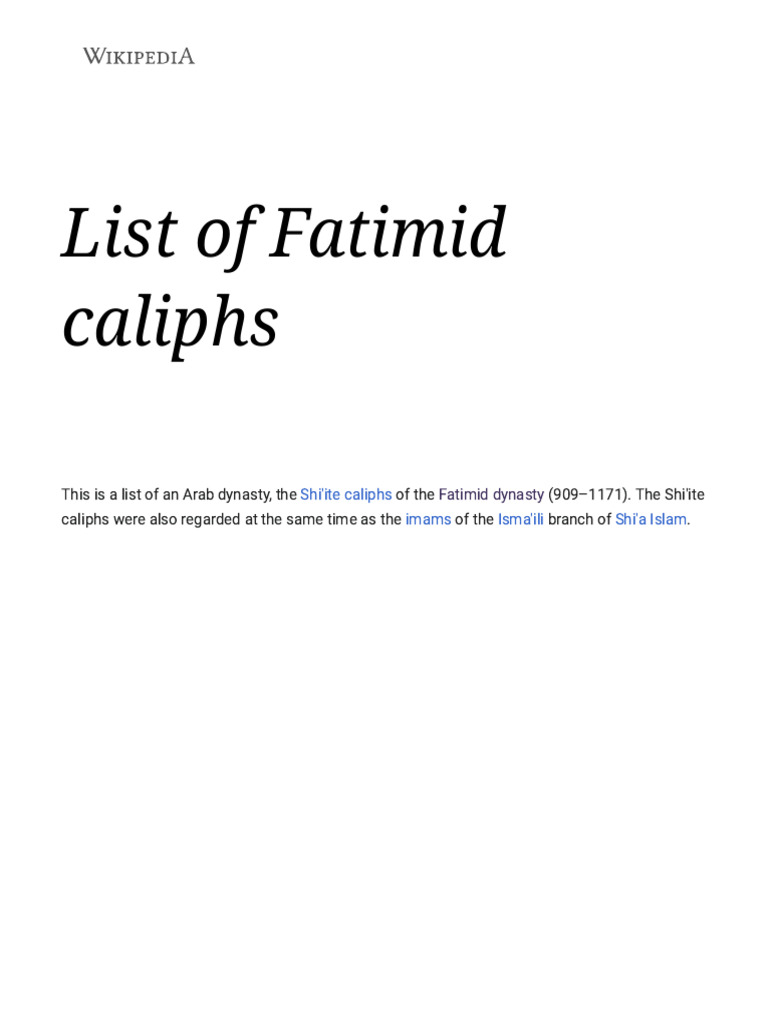 List of Fatimid Caliphs - Wikipedia | PDF | Shia Islam