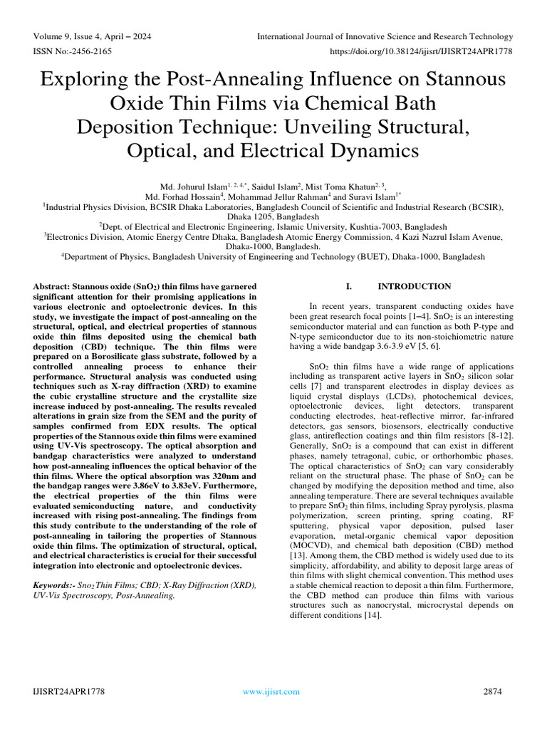 Exploring The Post-Annealing Influence On Stannous Oxide Thin Films Via ... Exploring The Post-Annealing Influence On Stannous Oxide Thin Films Via ...