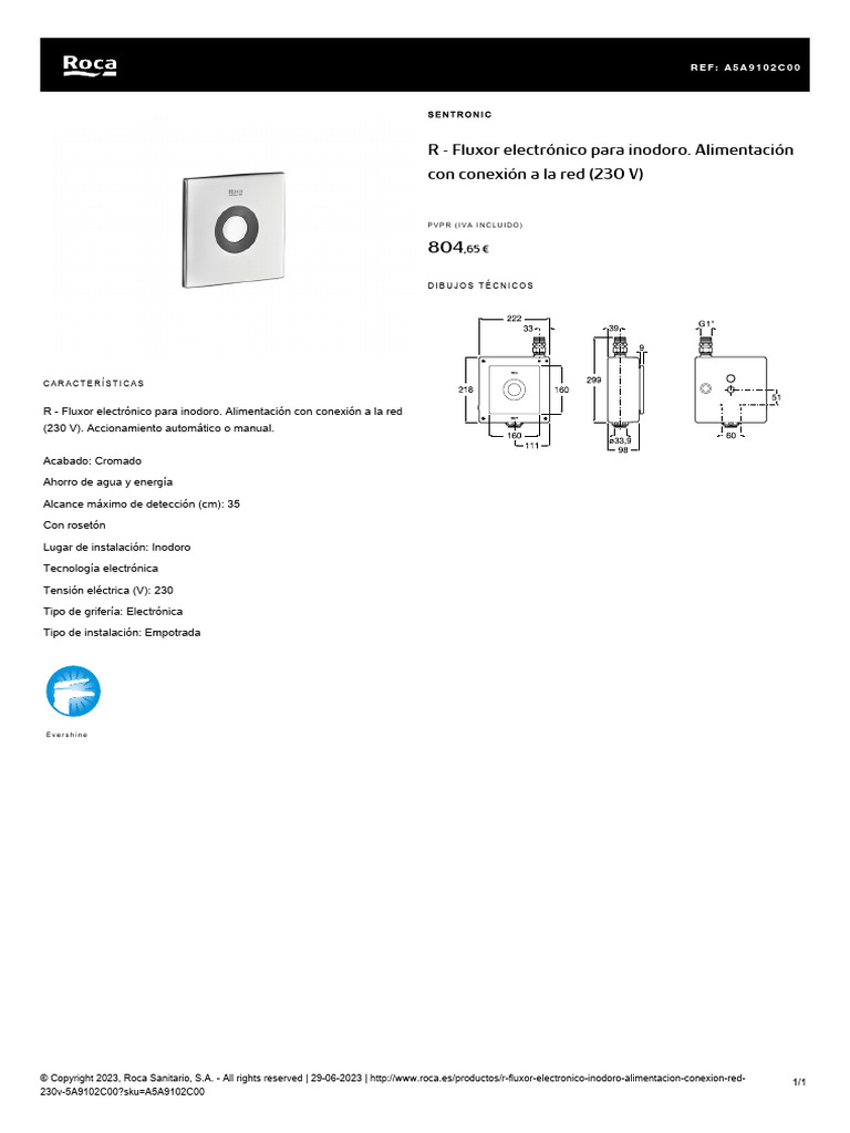 Fluxor Electronico Inodoro-ROCA A 230V | PDF