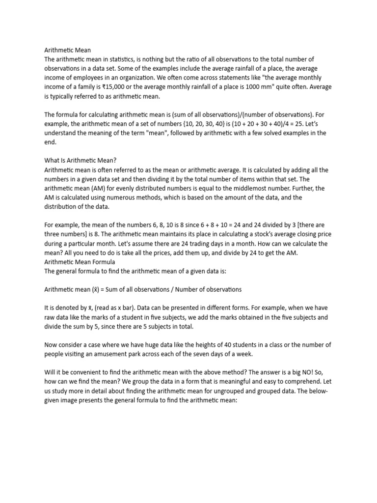 Arithmetic Mean | PDF | Mean | Arithmetic Mean