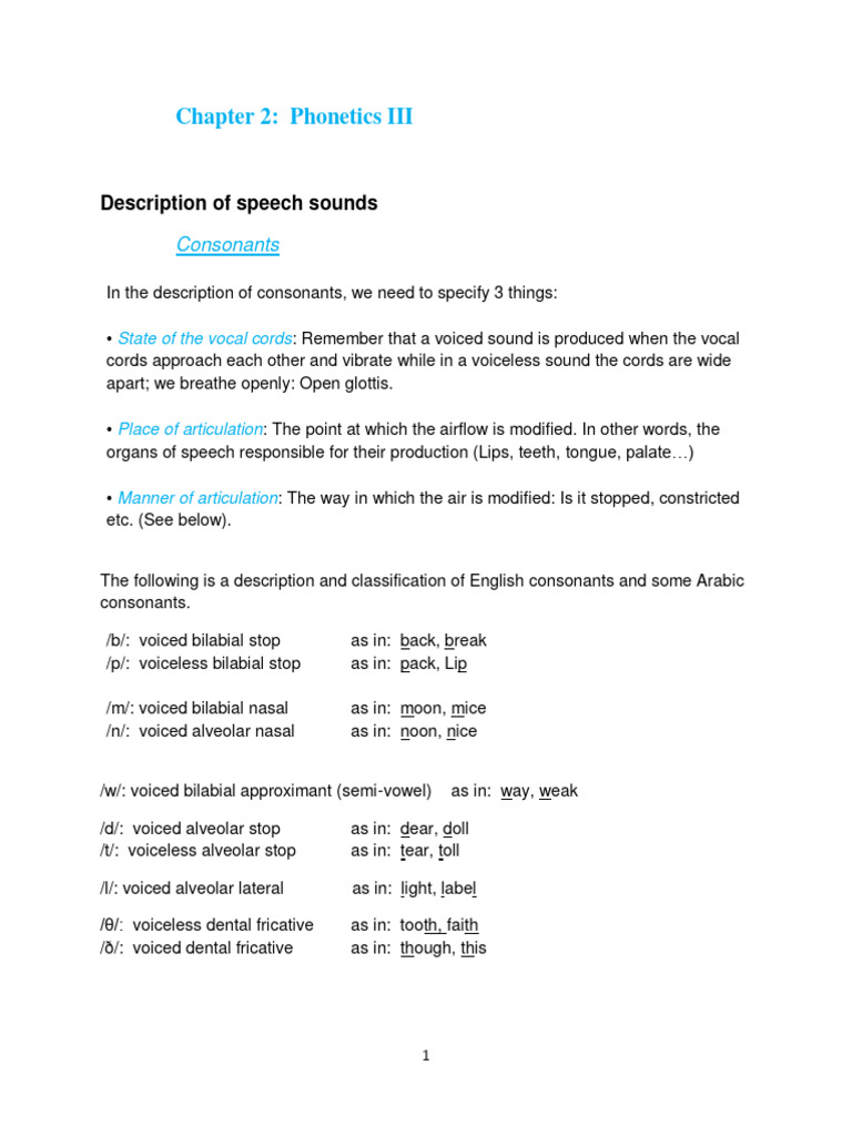 Phonetics III - Consonants and Vowels | PDF | Vowel | Consonant