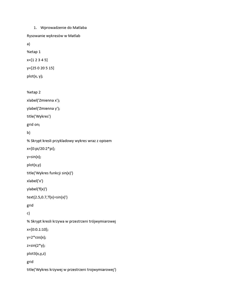 1 Wprowadzenie Matlab | PDF
