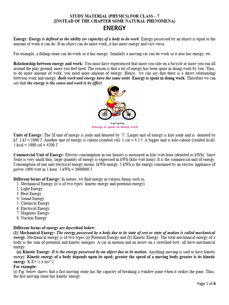 7 Energy Study Material | PDF | Calorie | Potential Energy