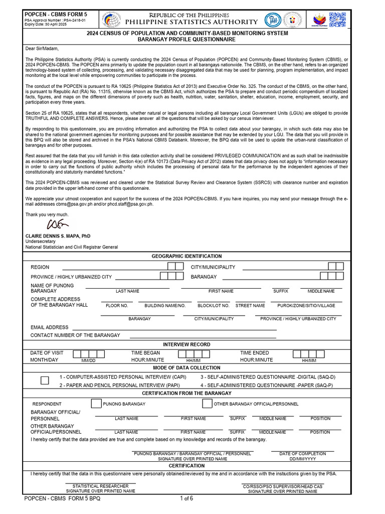 2024 Popcen Cbms Form 5 20240426 Signed | PDF | Natural Disasters ...