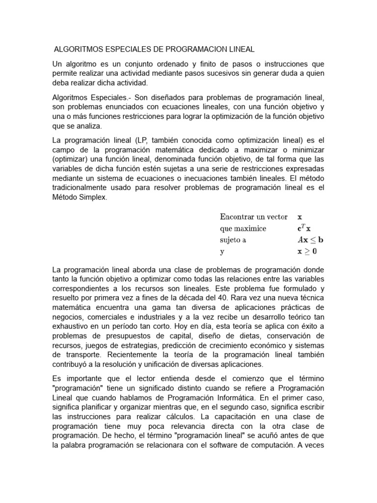Algoritmos de Programación Lineal | PDF | Programación lineal | Optimización Matemática