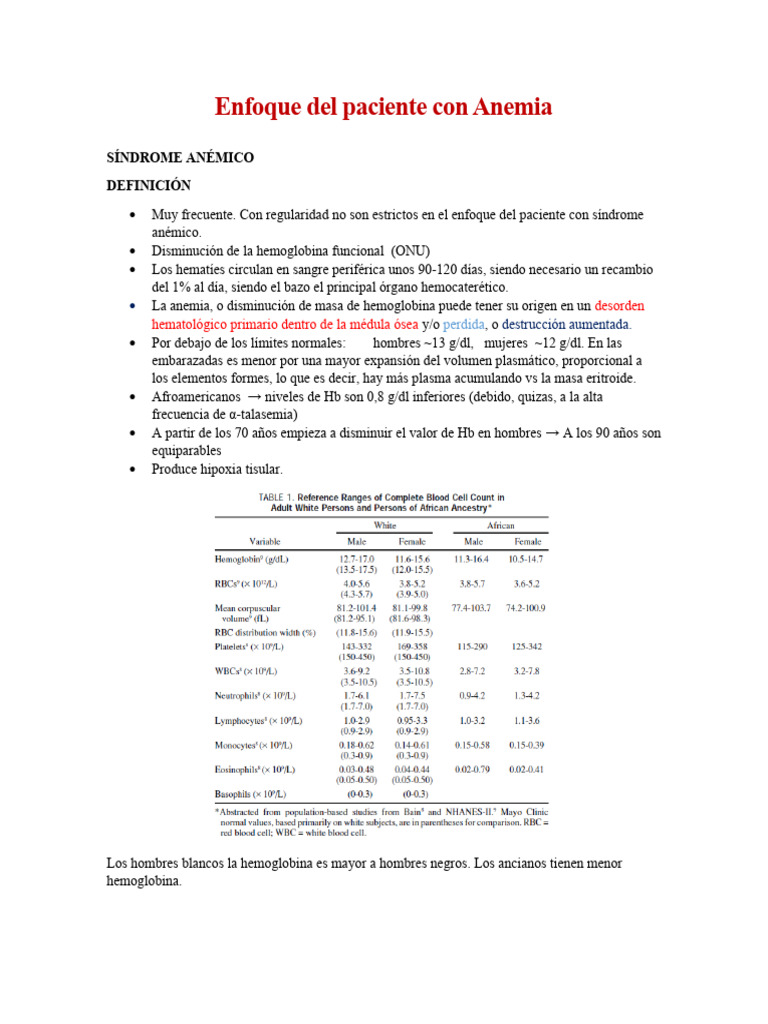 Copia de Clase 26. Enfoque de Anemia | PDF | Anemia | Glóbulo rojo