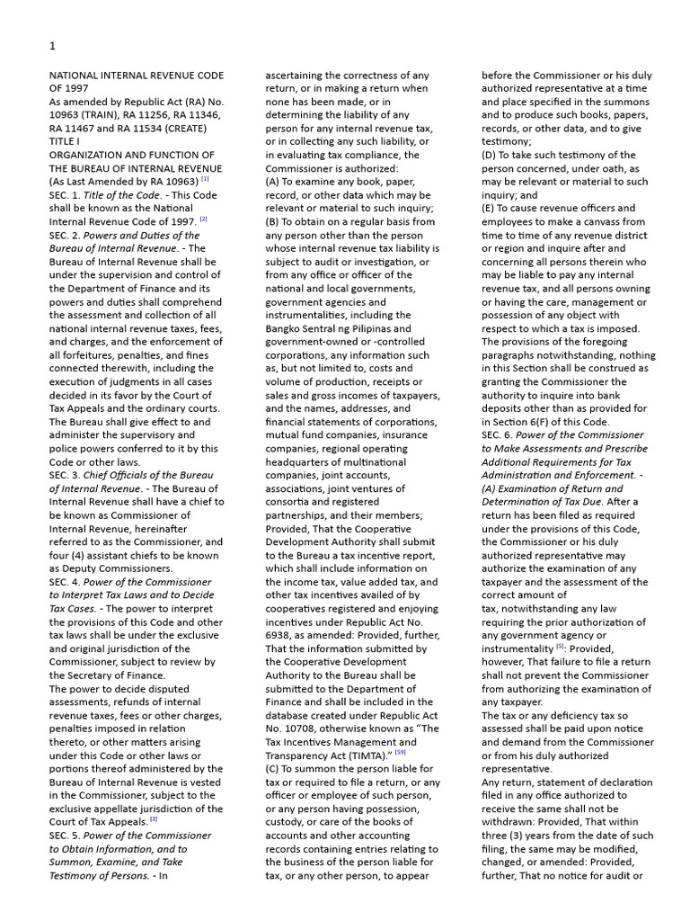 National Internal Revenue Code of 1997 | PDF | Taxes | Internal Revenue ...