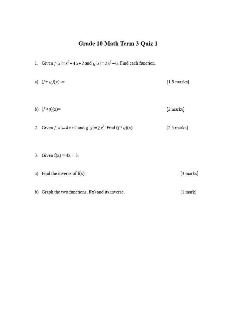 Grade 10 Math Term 3 Quiz 1 | PDF