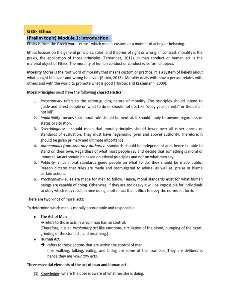 Ethics Module 1 | PDF | Conscience | Morality
