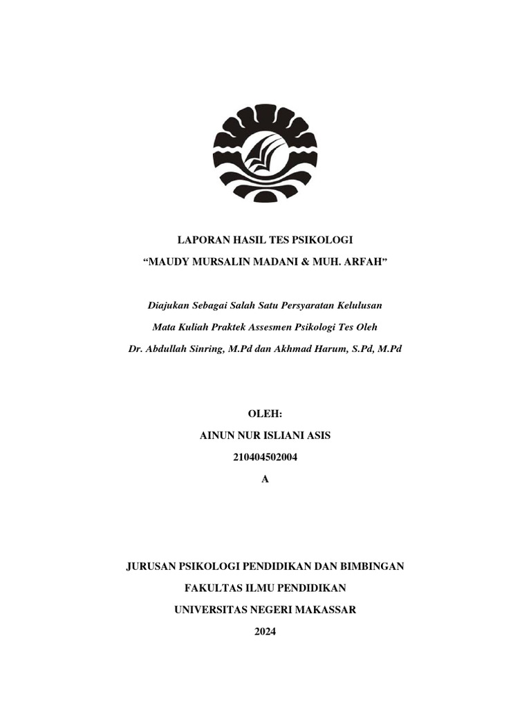 LAPORAN 2 HASIL TES PSIKOLOGI-Ainun Nur Isliani Asis | PDF | Sains ...