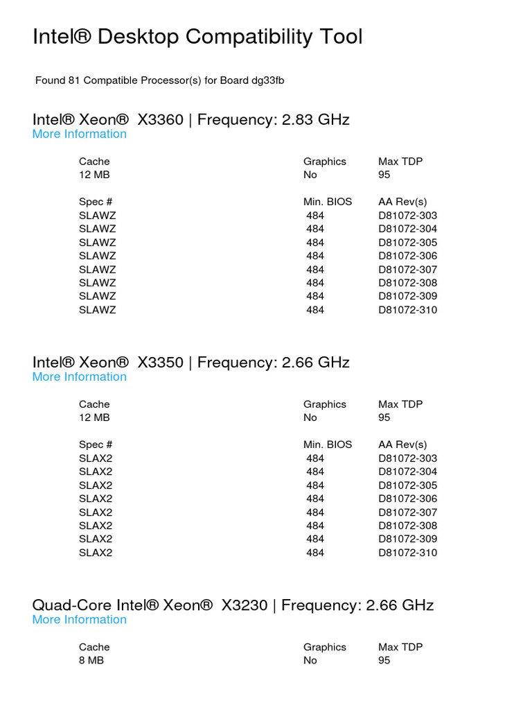 Processadores Compatíveis com Intel DG33FB | PDF | Hardware de computador | Unidade central de ...