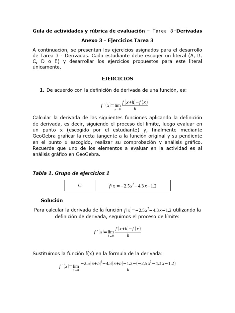 Avance - Ejercicio Tarea 3 | PDF | Derivado | Relaciones matematicas