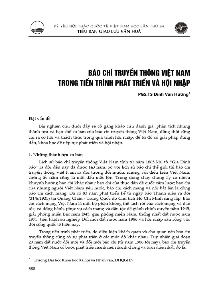 Bao Chi Truyen Thong Viet Nam Trong Tien Trinh Phat Trien Va Hoi Nhap 1773 | PDF