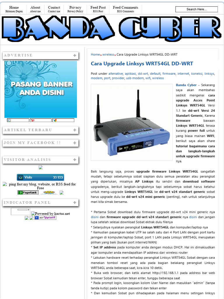 Cara Upgrade Linksys WRT54GL DD-WRT - Banda Cyber | PDF