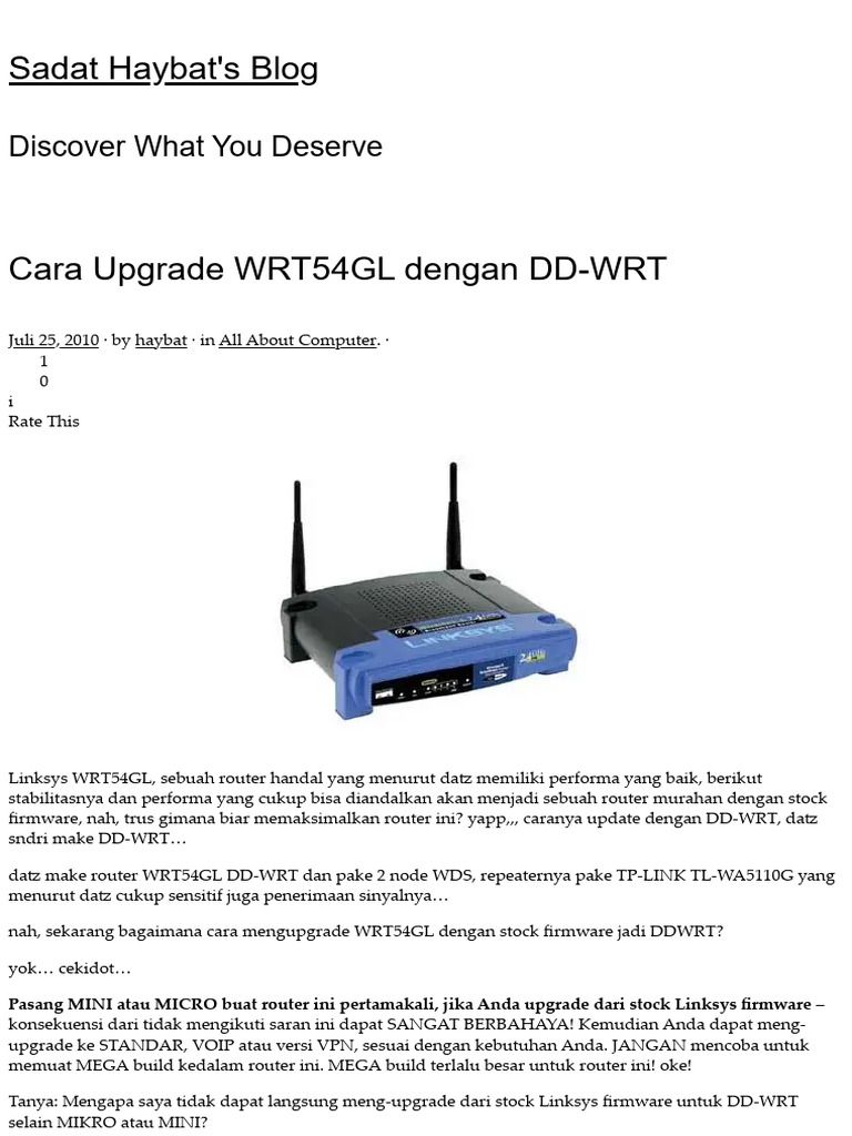 Upgrade WRT54GL ke DD-WRT: Panduan Lengkap | PDF