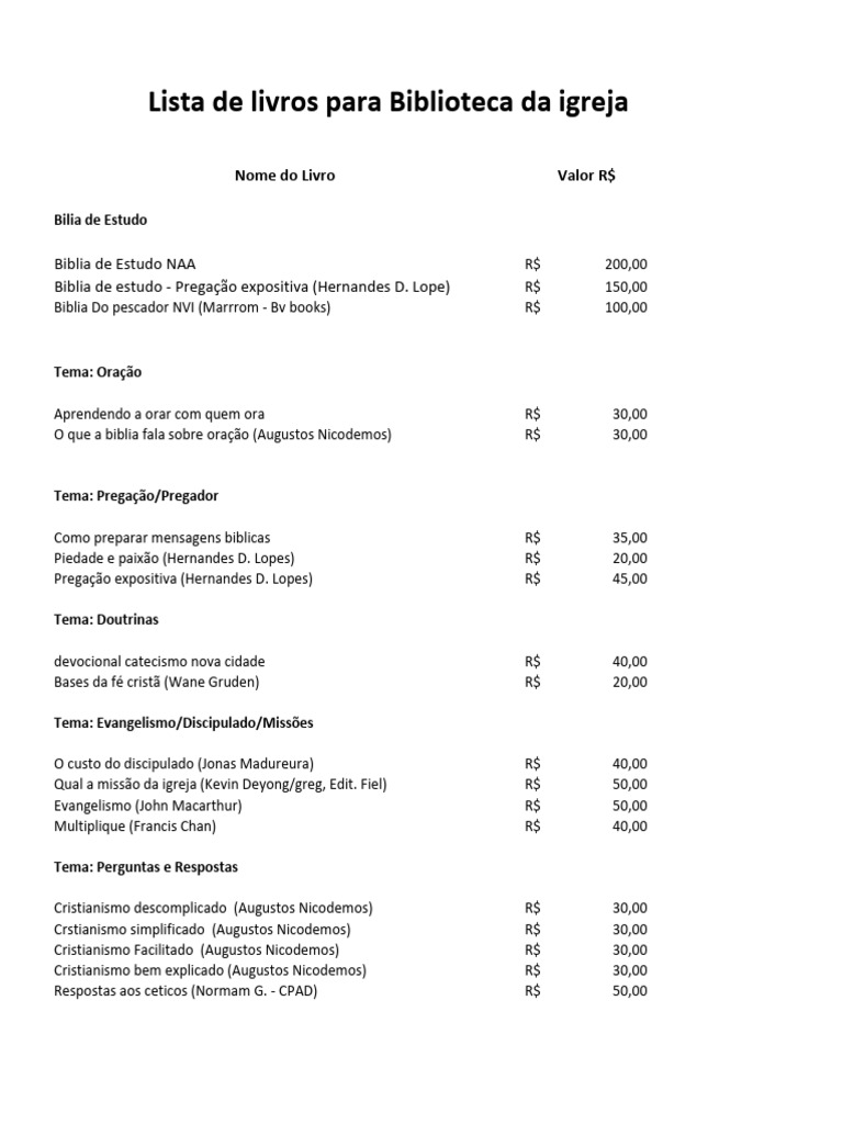 Lista de Livros para biblioteca - pdf | PDF | Crença e doutrina ...