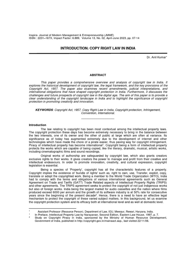 02 Dr. Anil Kumar | PDF | Copyright | Copyright Infringement