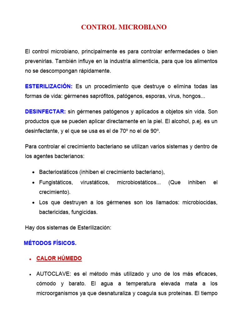 Control Microbiano: Métodos y Agentes | PDF | Esterilización ...