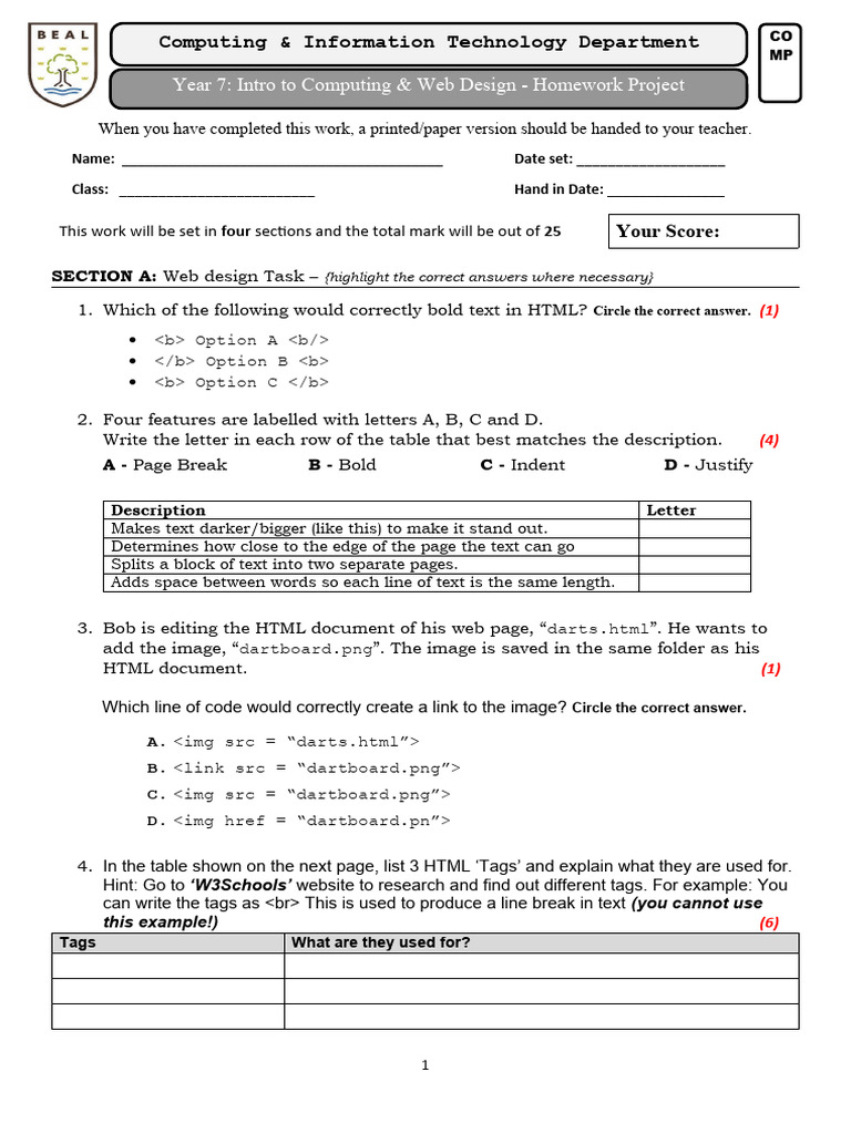 Yr7 - HW3 - Introduction To Computing and Web Design | PDF | Html | Input/Output