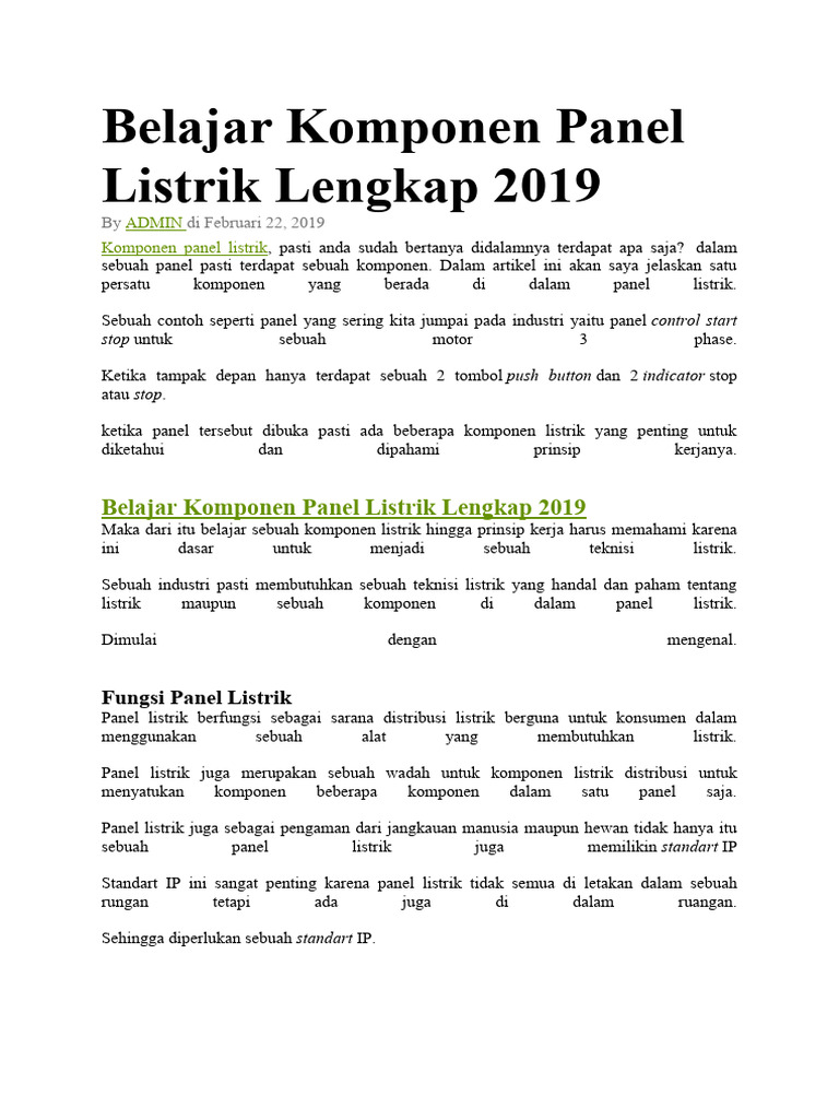 Belajar Komponen Panel Listrik Lengkap 2019 | PDF