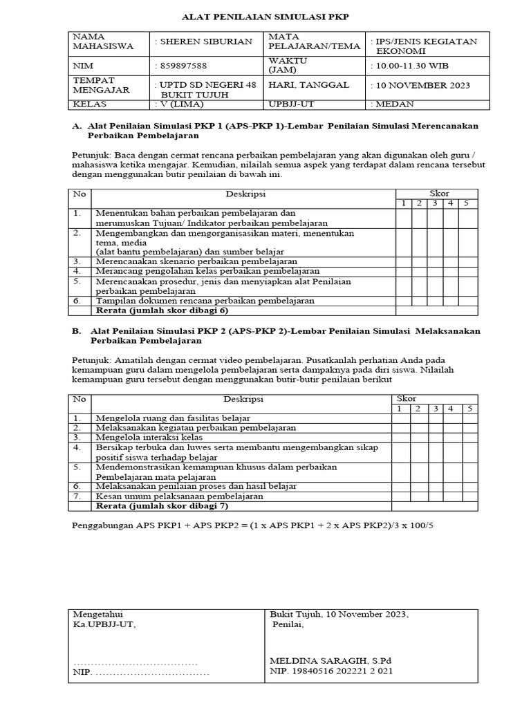 Alat Penilaian Simulasi PKP Pembelajaran | PDF