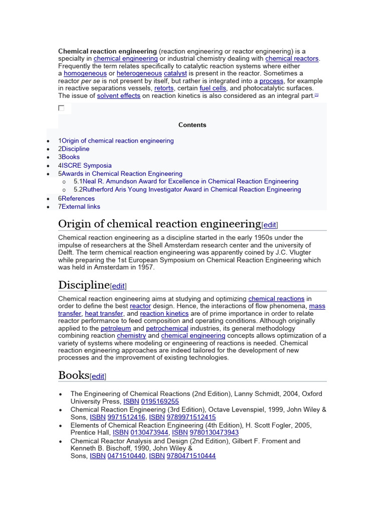Overview of Chemical Reaction Engineering | PDF | Chemical Reaction ...