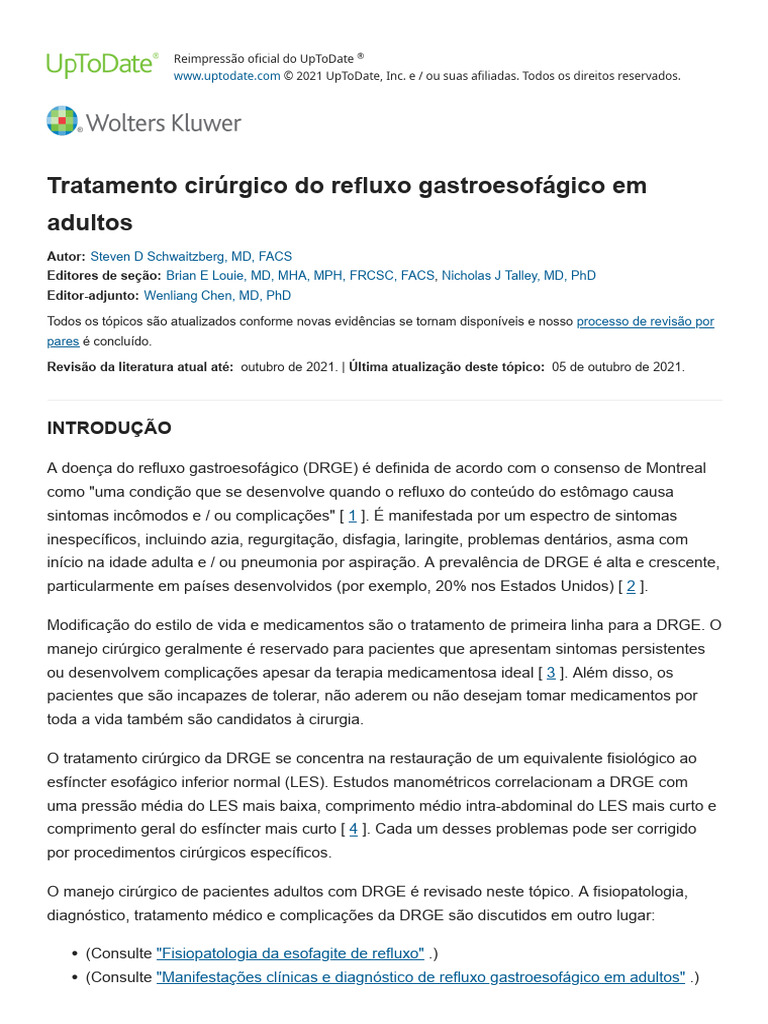Surgical Management Of Gastroesophageal Reflux In Adults Uptodate