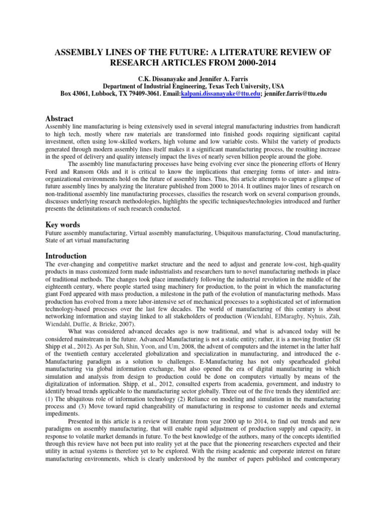 Assembly Lines of The Future A Literatur | PDF | Augmented Reality ...