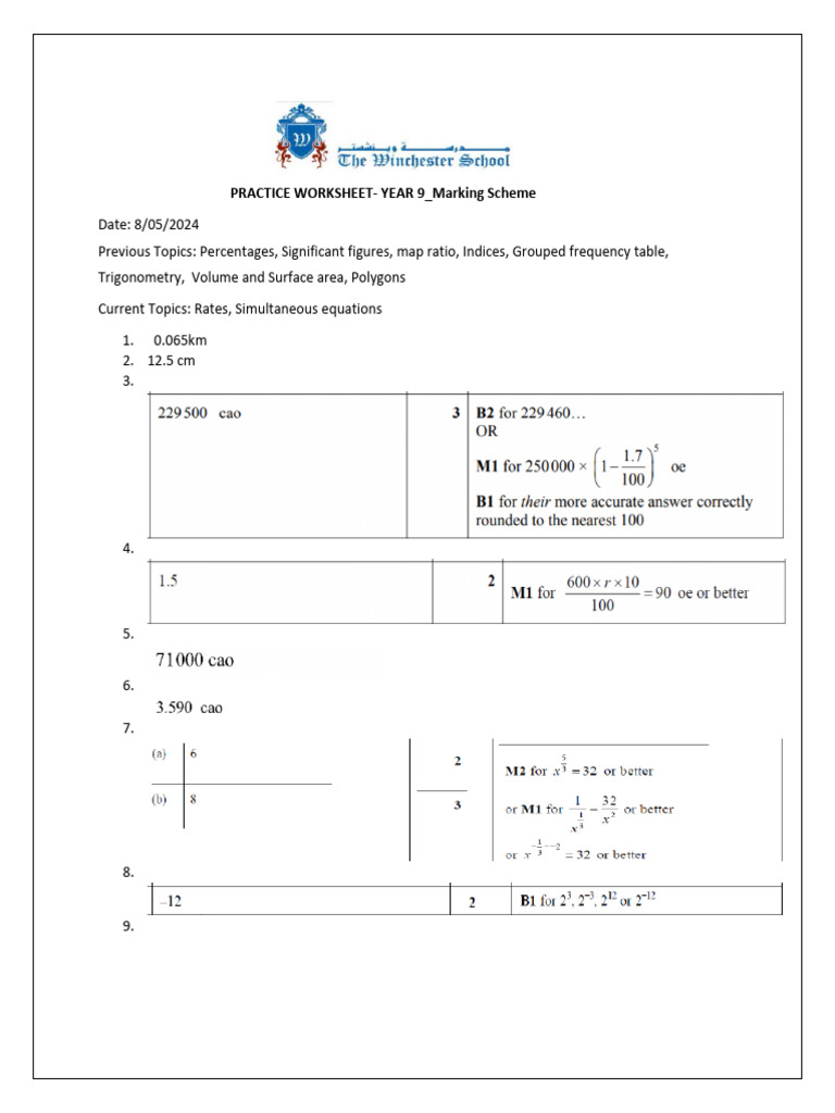 Year 9 Math Practice Worksheet | PDF | Art