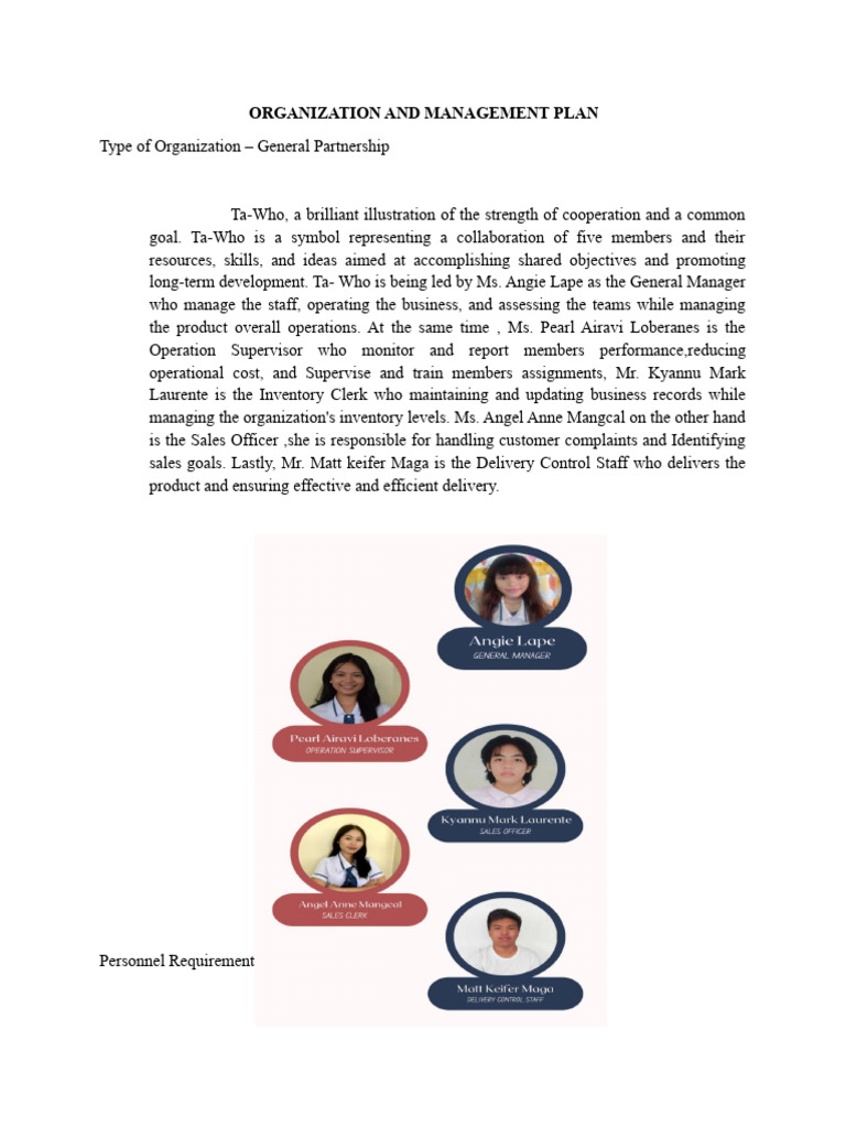 Organizational Plan | PDF | Leadership | Inventory