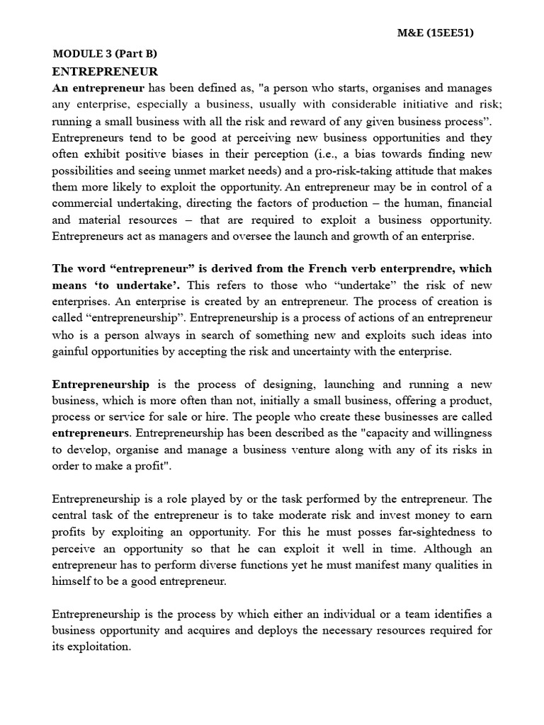 Module - 3 (Part B) M & E | PDF | Entrepreneurship | Economies