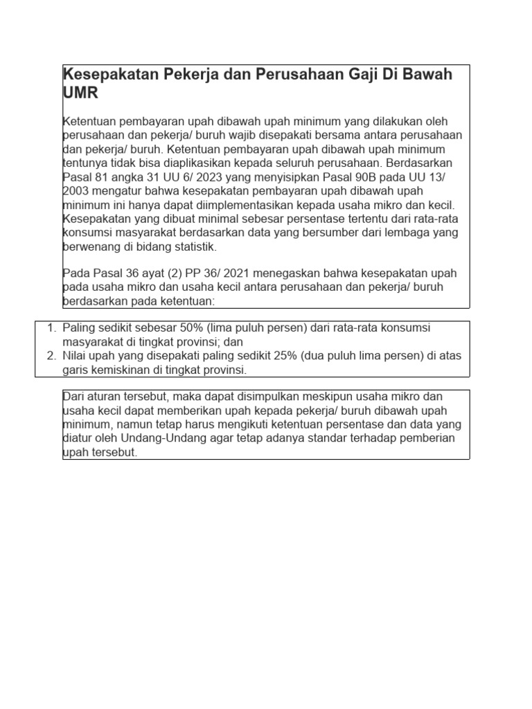 Kesepakatan Pekerja dan Perusahaan Gaji Di Bawah UMR | PDF