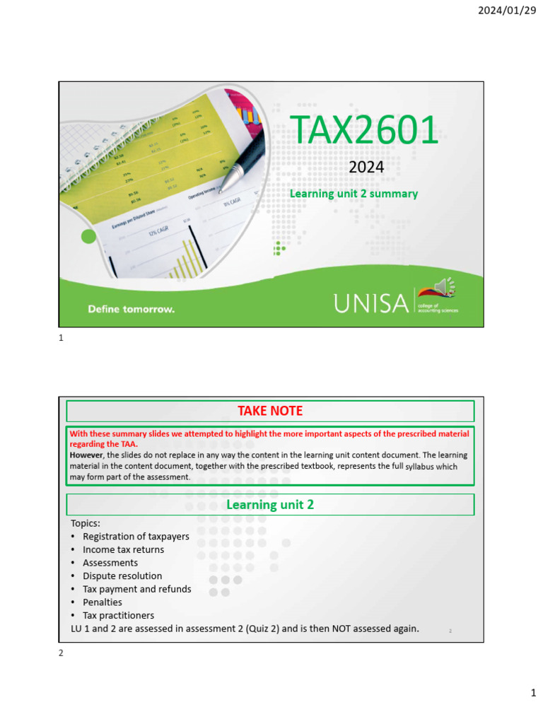 TAX2601 2024 LU 2 Summary Slides | PDF | Taxpayer | Taxes