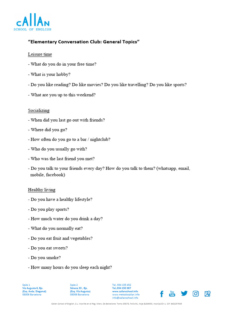 Elementary-Conversation-General-Topics-Callan School Barcelona-V5 | PDF