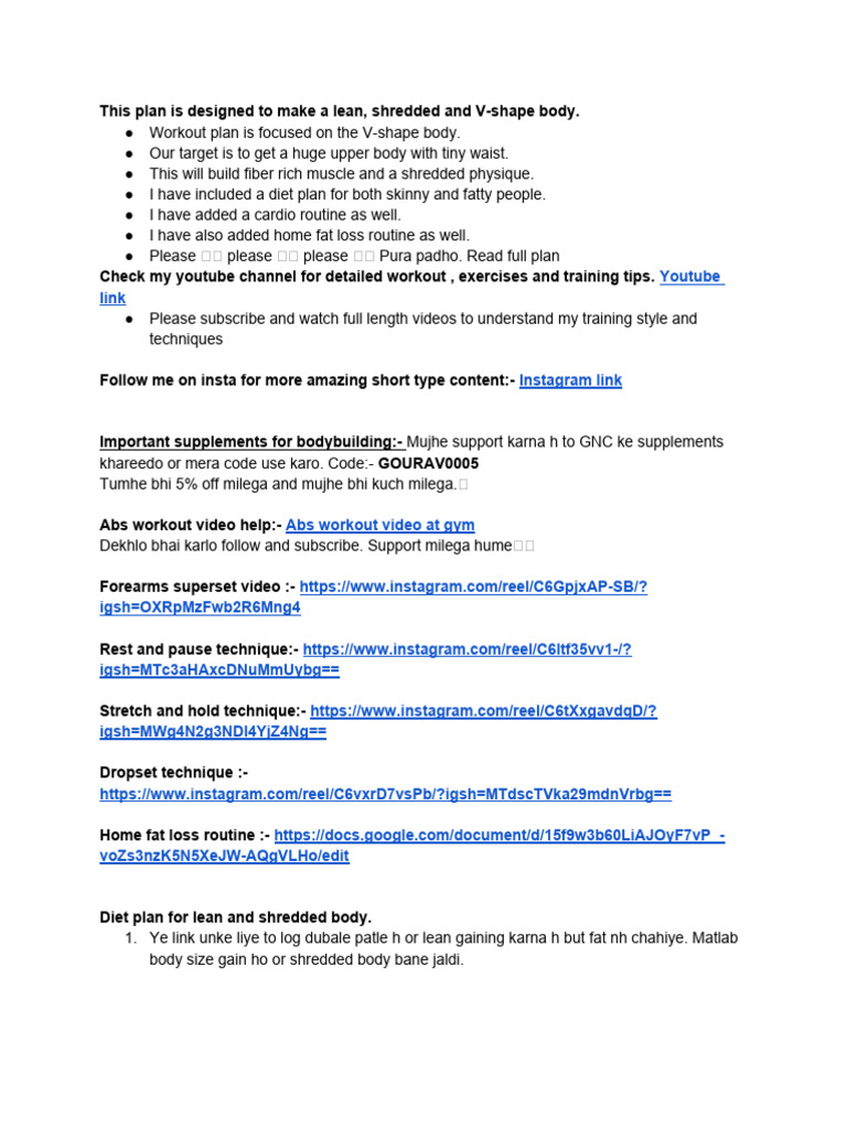 Lean body plan | PDF | Weight | Physical Exercise