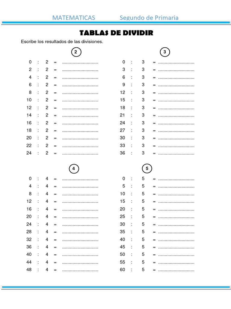 Tablas Para Dividir Para Segundo de Primaria | PDF