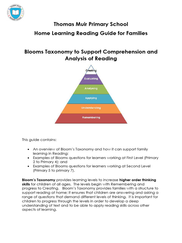 Blooms Taxonomy A Guide To Support Family Learning | PDF | Reading ...